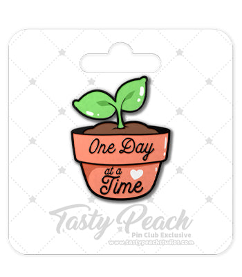 "One Day At A Time" Potted Plant Kofi Pin Club Enamel Pin – Tasty Peach ...